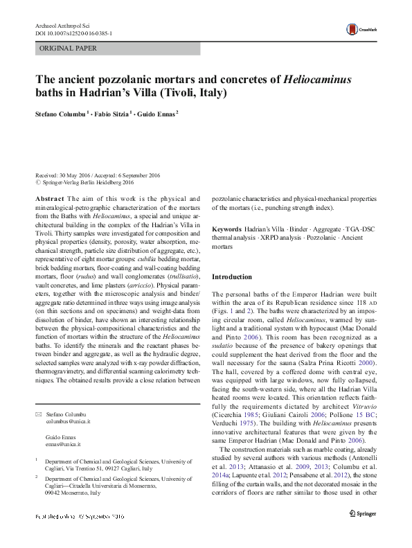 (PDF) The ancient pozzolanic mortars and concretes of Heliocaminus ...