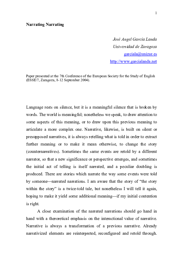 (PDF) Narrating Narrating