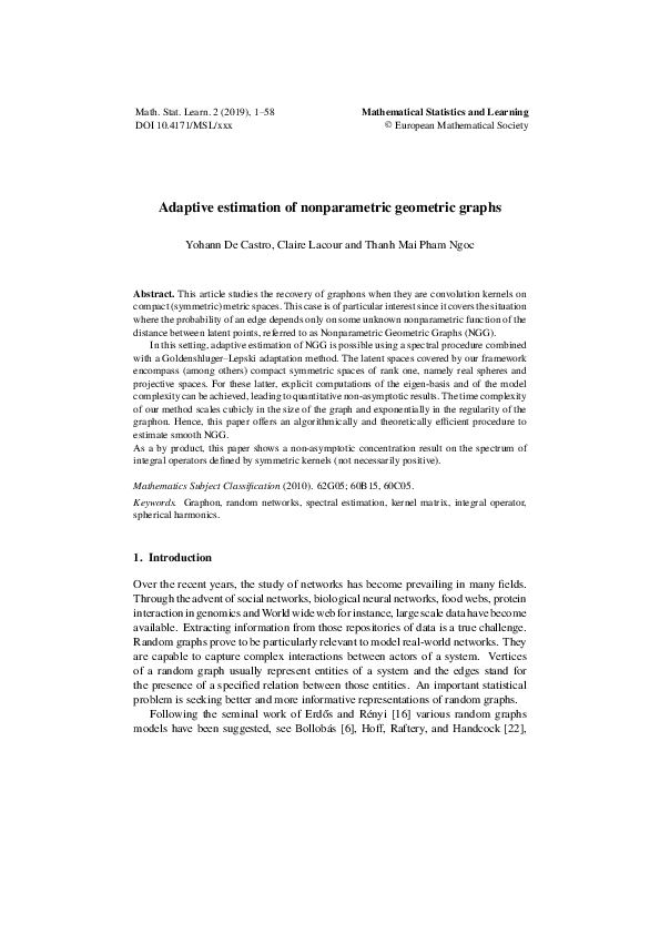 Pdf Adaptive Estimation Of Nonparametric Geometric Graphs Thanh Ngoc