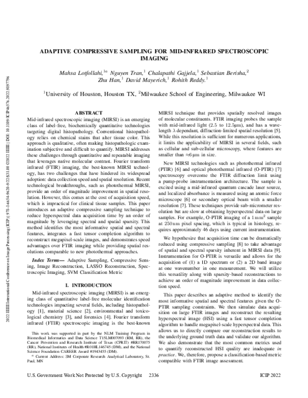 (PDF) Adaptive Compressive Sampling for Mid-Infrared Spectroscopic Imaging