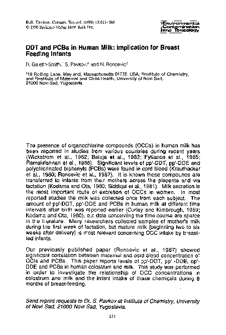 (PDF) DDT and PCBs in human milk: Implication for breast feeding infants
