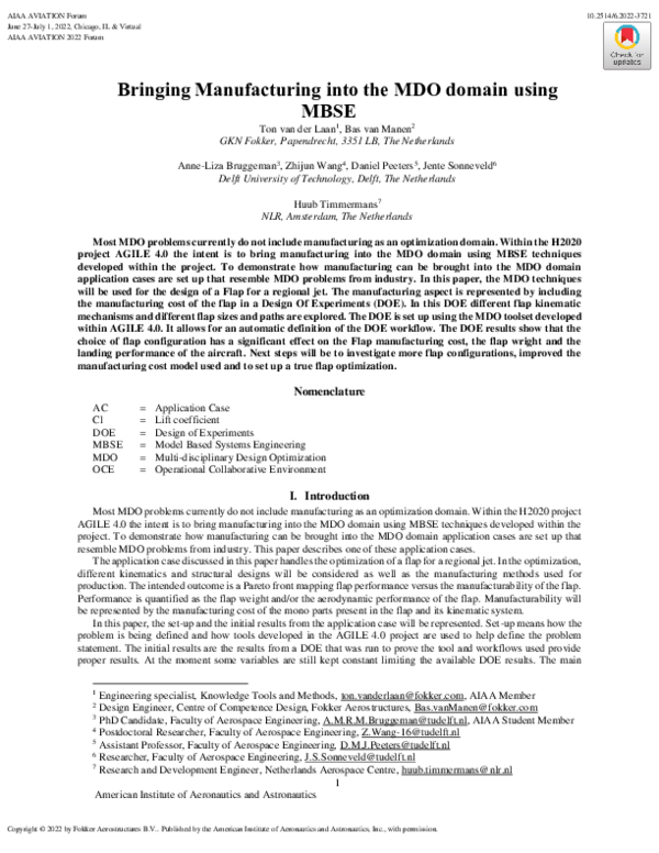 (PDF) Bringing Manufacturing into the MDO domain using MBSE