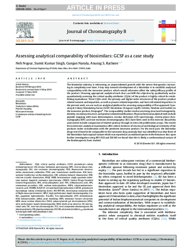 (PDF) Assessing analytical comparability of biosimilars: GCSF as a case ...
