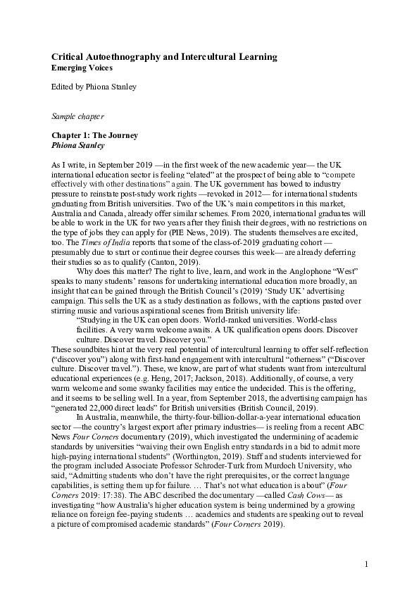 (PDF) Critical Autoethnography and Intercultural Learning: Emerging ...