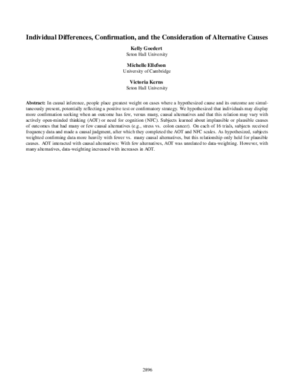 (PDF) Causal Inference: Individual Differences & Bias