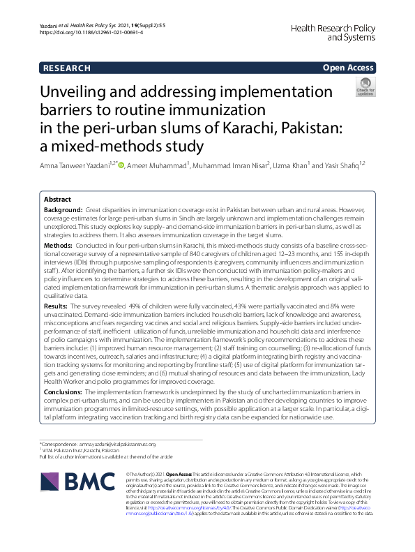 (PDF) Unveiling and addressing implementation barriers to routine immunization in the peri-urban ...