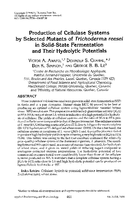 (PDF) Production of cellulase systems by selected mutants ofTrichoderma ...