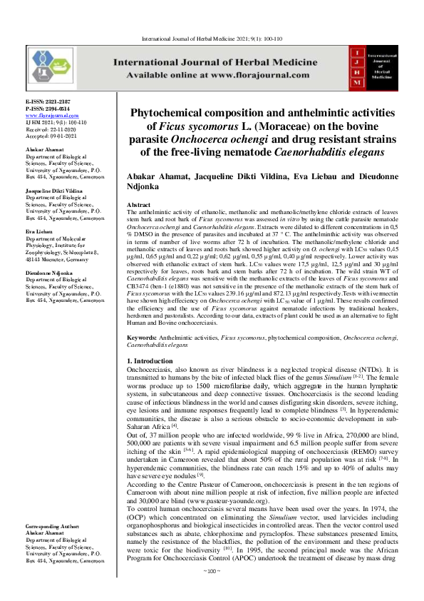 (PDF) Phytochemical composition and anthelmintic activities of Ficus ...