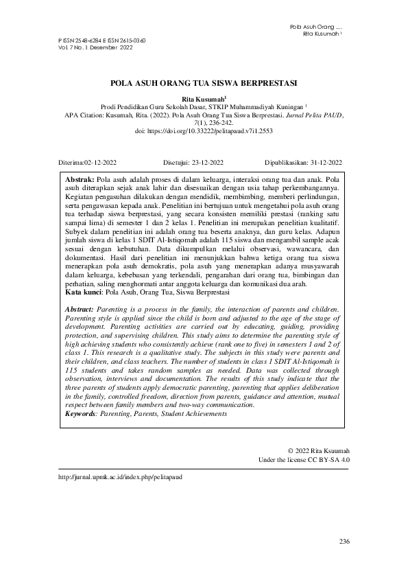 (PDF) Pola Asuh Orang Tua Siswa Berprestasi