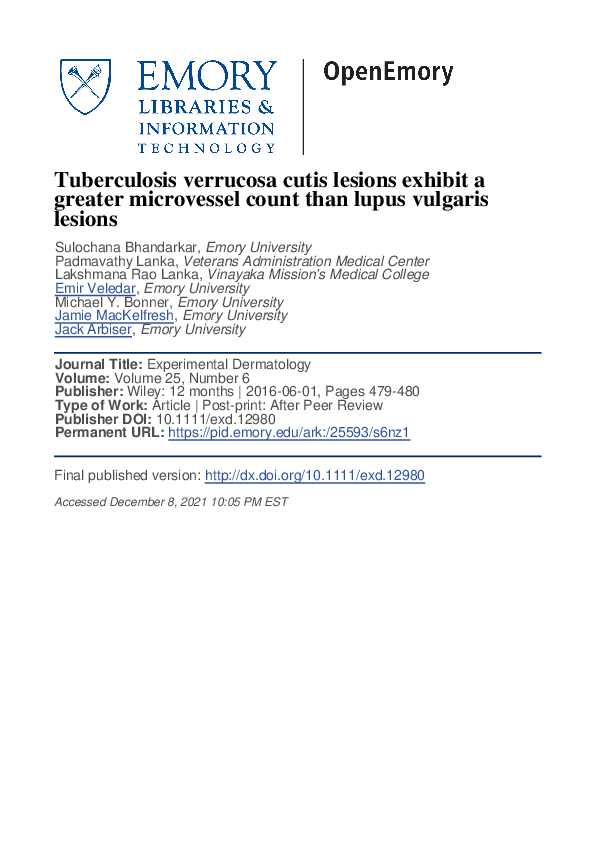 (PDF) Tuberculosis Verrucosa Cutis Lesions Exhibit a Greater ...