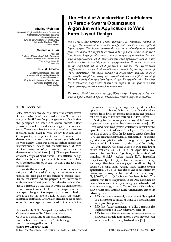 Pdf The Effect Of Acceleration Coefficients In Particle Swarm Optimization Algorithm With