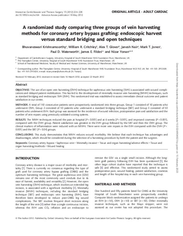 (PDF) A randomized study comparing three groups of vein harvesting methods for coronary artery ...
