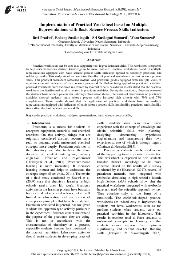 Pdf Implementation Of Practical Worksheet Based On Multiple Representations With Basic Science