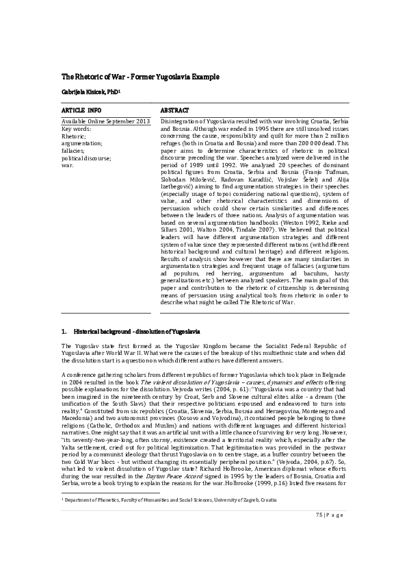 (PDF) The Rhetoric of War - Former Yugoslavia Example
