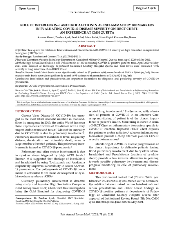 (PDF) Role of INTERLEUKIN-6 and Procalcitonin as Inflammatory ...