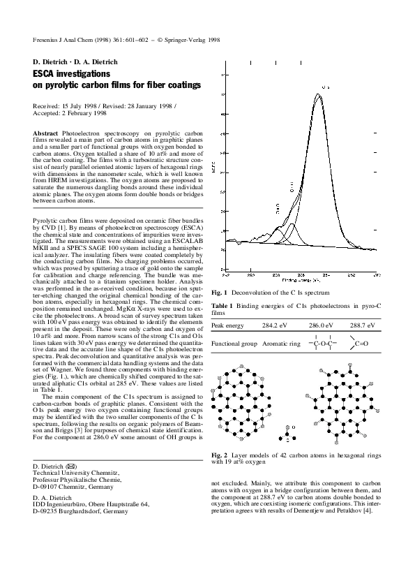 (PDF) ESCA investigations on pyrolytic carbon films for fiber coatings