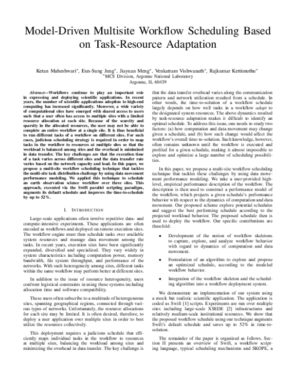 Pdf Model Driven Multisite Workflow Scheduling Based On Task Resource Adaptation
