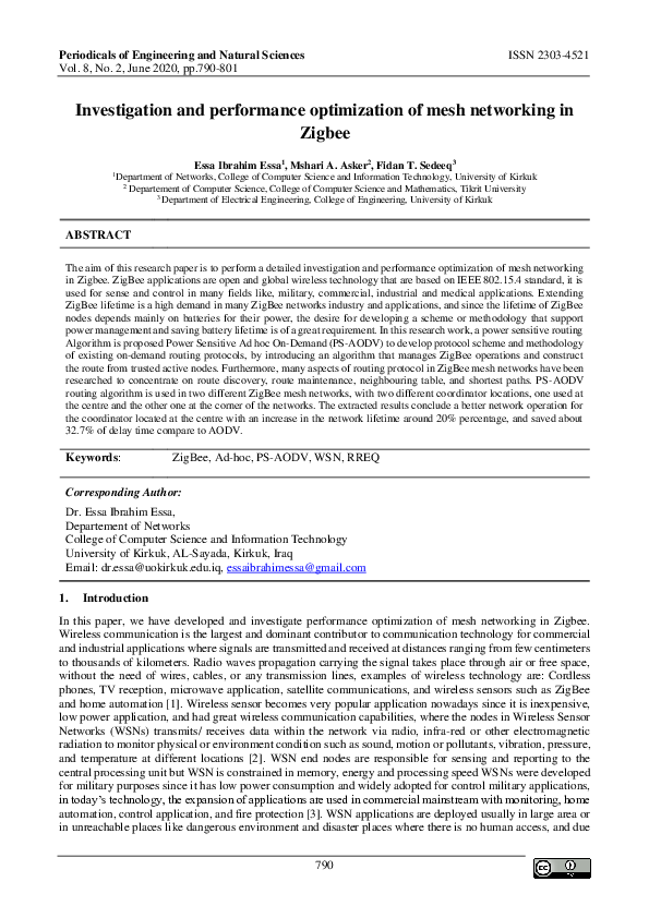 Pdf Investigation And Performance Optimization Of Mesh Networking In Zigbee