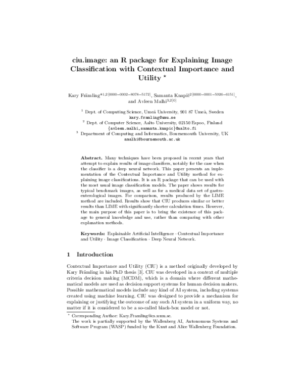 (PDF) Explaining Image Classifications with CIU
