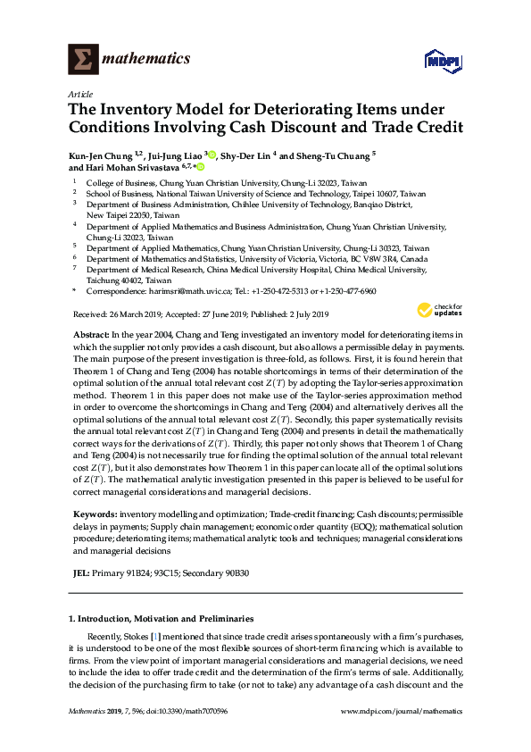 Pdf An Inventory Model For Deteriorating Items Under Stock Dependent Demand And Two Level