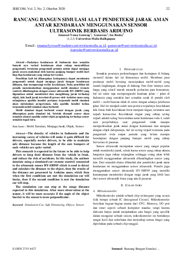 (PDF) Rancang Bangun Simulasi Alat Pendeteksi Jarak Aman Antar ... (PDF) Rancang Bangun Simulasi Alat Pendeteksi Jarak Aman Antar ...