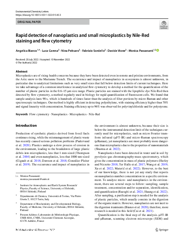 (PDF) Rapid detection of nanoplastics and small microplastics by Nile ...