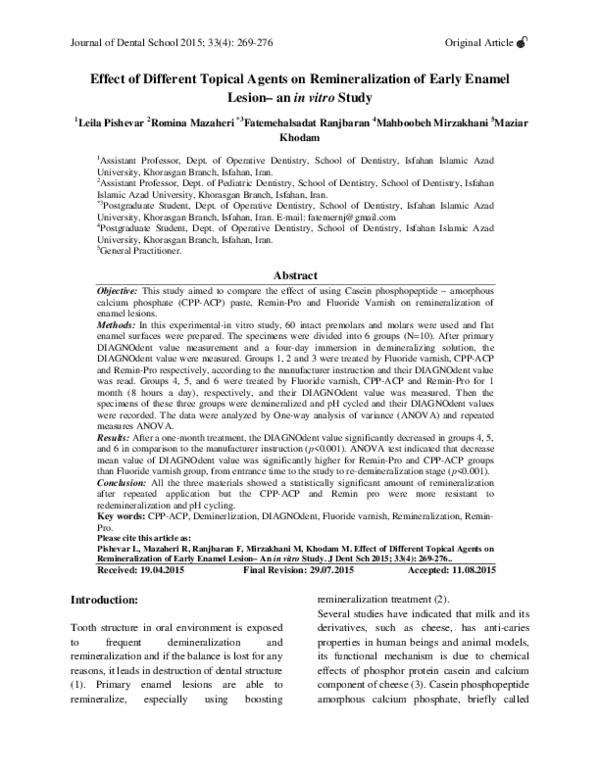 (PDF) Effect of Different Topical Agents on Remineralization of Early Enamel Lesion– an in vitro ...
