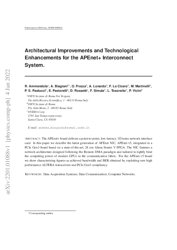 Pdf Architectural Improvements And Technological Enhancements For The Apenet Interconnect System
