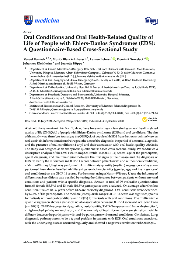 (PDF) Oral Conditions and Oral Health-Related Quality of Life of People ...