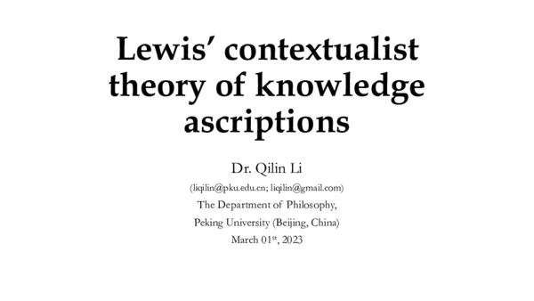 (PDF) 2023.03.01 Lewis’ contextualist theory of knowledge ascriptions