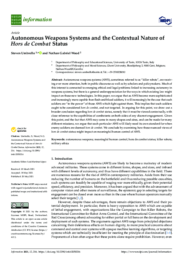 (PDF) Autonomous Weapons Systems and the Contextual Nature of Hors de ...