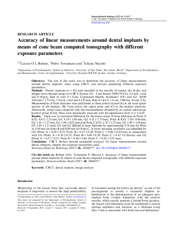Pdf Accuracy Of Linear Measurements Around Dental Implants By Means Of Cone Beam Computed