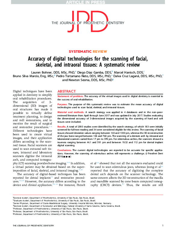 (PDF) Accuracy of digital technologies for the scanning of facial ...