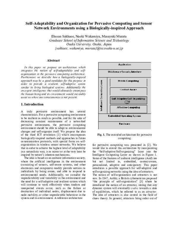 Pdf Self Adaptability And Organization For Pervasive Computing And Sensor Network Environments