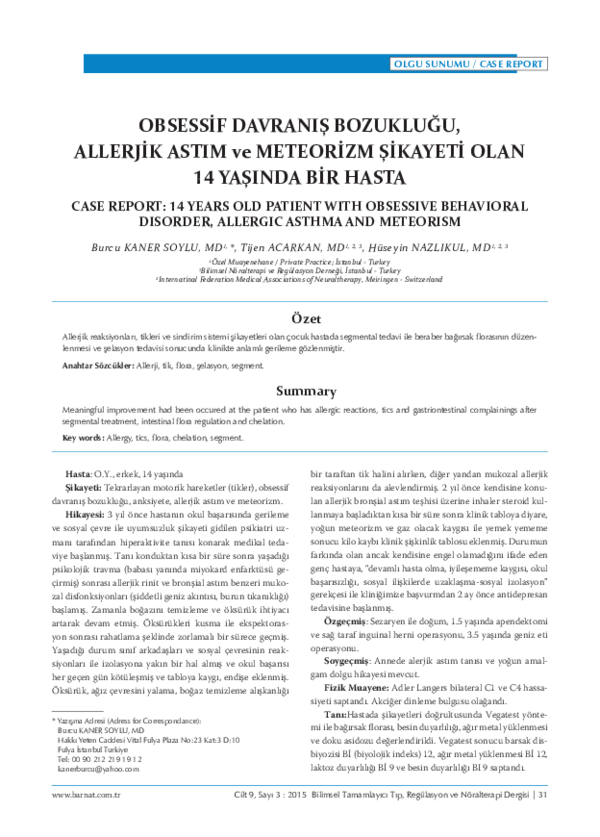 (PDF) OBSESSİF DAVRANIŞ BOZUKLUĞU, ALLERJİK ASTIM ve METEORİZM ŞİKAYETİ ...