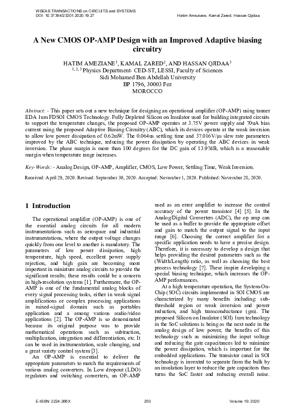 Pdf A New Cmos Op Amp Design With An Improved Adaptive Biasing Circuitry