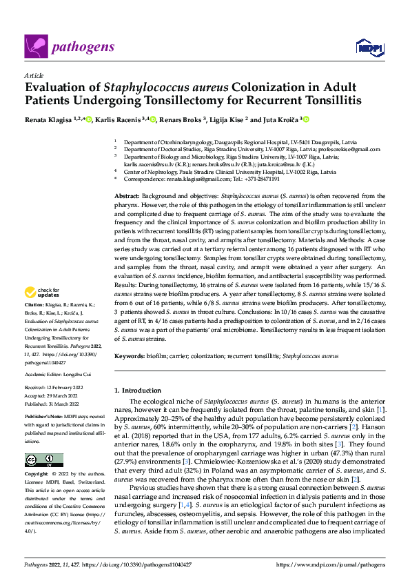 Pdf Evaluation Of Staphylococcus Aureus Colonization In Adult Patients Undergoing