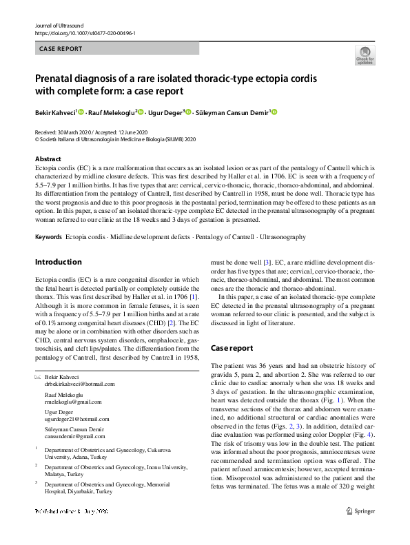 (PDF) Prenatal diagnosis of a rare isolated thoracic-type ectopia ...
