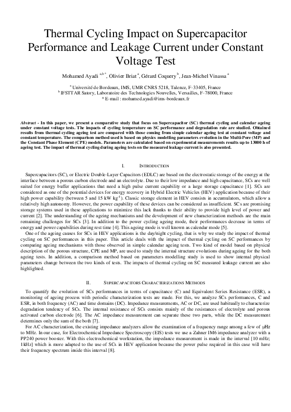 Pdf Thermal Cycling Impact On Supercapacitor Performance And Leakage