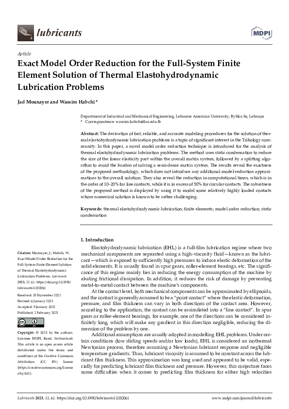 Pdf Exact Model Order Reduction For The Full System Finite Element