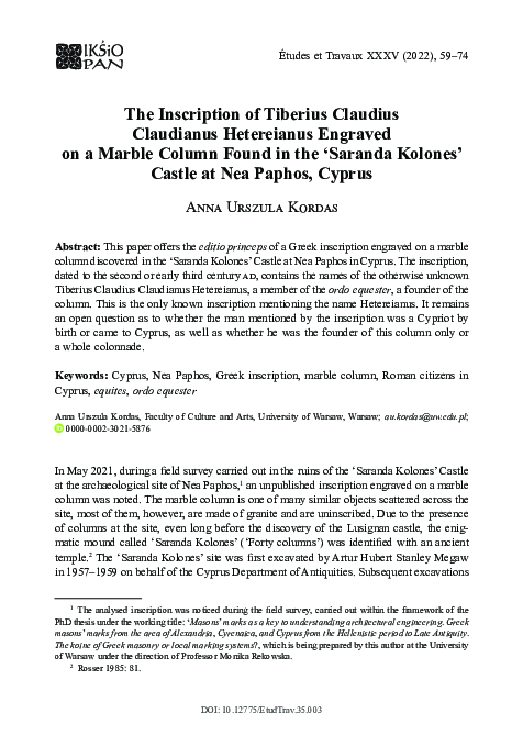 (PDF) The Inscription of Tiberius Claudius Claudianus Hetereianus ...