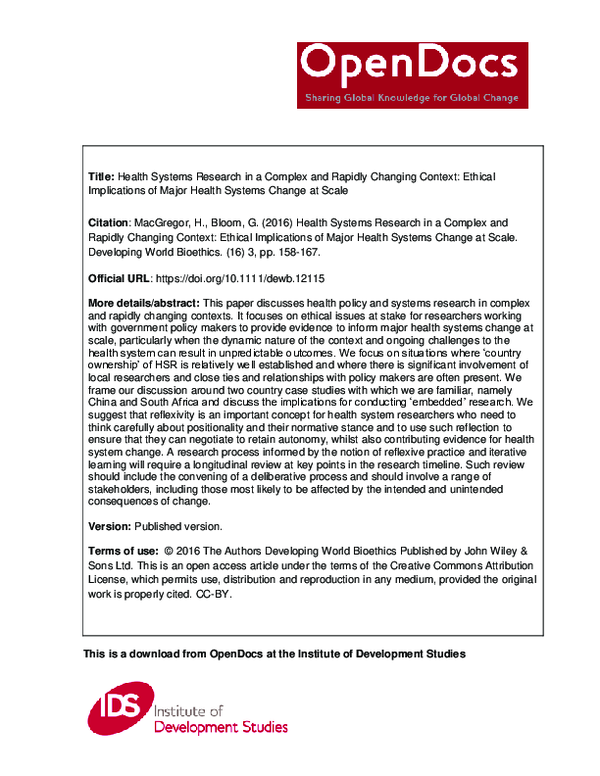 (PDF) Health Systems Research in a Complex and Rapidly Changing Context ...