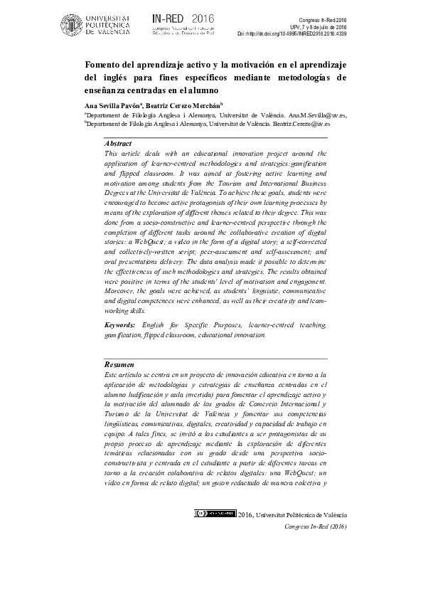 (PDF) Fomento del aprendizaje activo y la motivación en el aprendizaje del inglés para fines ...