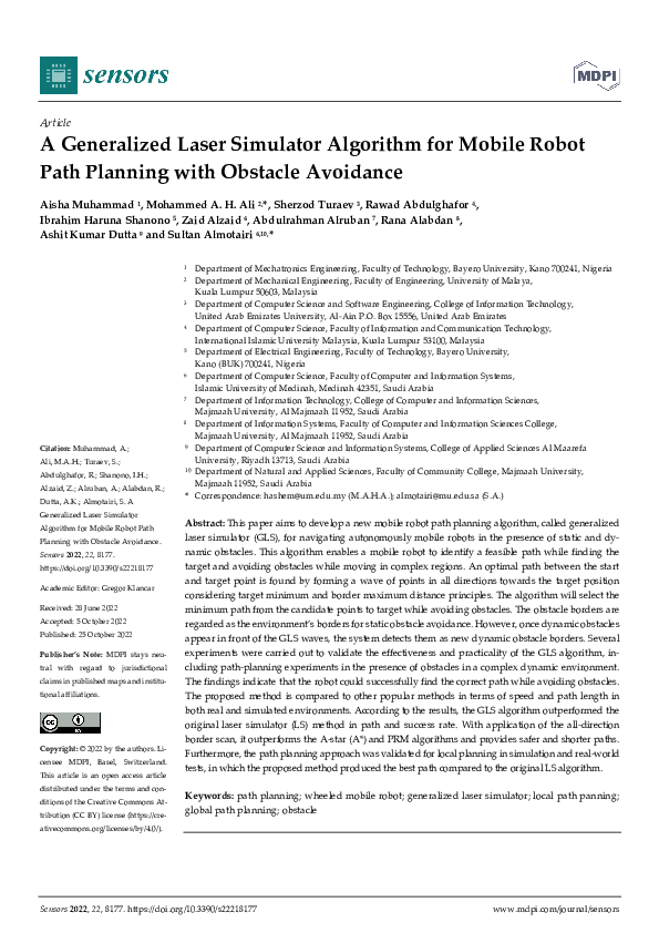 (PDF) A Generalized Laser Simulator Algorithm for Mobile Robot Path Planning with Obstacle Avoidance
