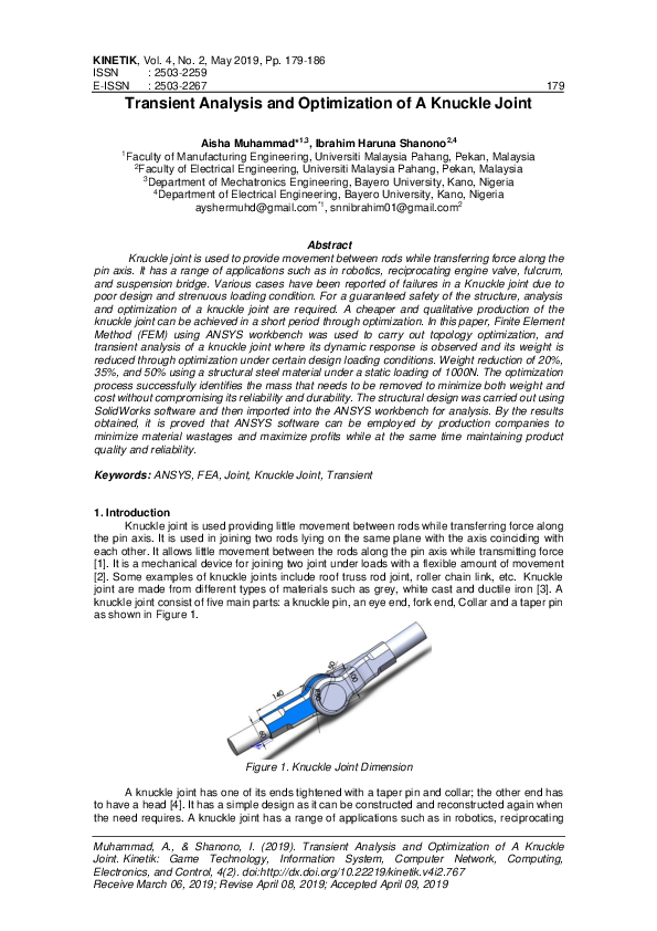 Pdf Transient Analysis And Optimization Of A Knuckle Joint