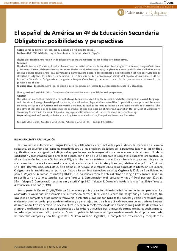 (PDF) American Spanish in 4th of Compulsory Secondary Education ...