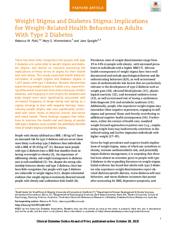 (PDF) Weight Stigma and Diabetes Stigma: Implications for Weight ...