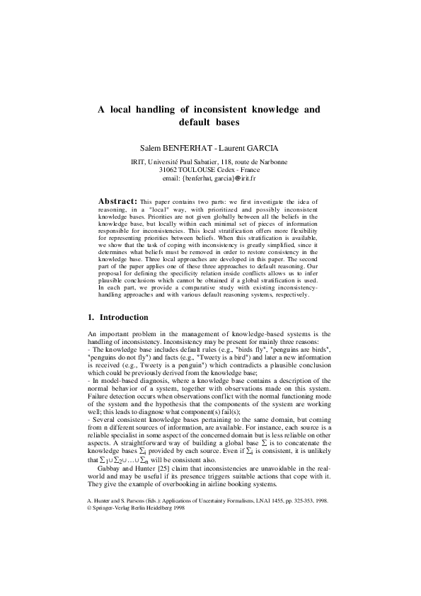 (PDF) A local handling of inconsistent knowledge and default bases