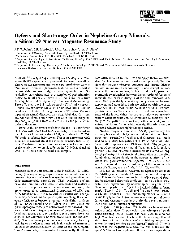 (PDF) Defects and short-range order in nepheline group minerals: a ...