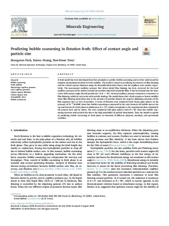 Pdf Predicting Bubble Coarsening In Flotation Froth Effect Of Contact Angle And Particle Size